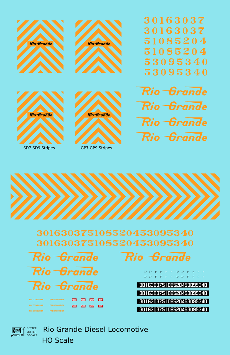 Rio Grande Hood Diesel Orange Small Letter - Decal - Choose Scale – K4 ...