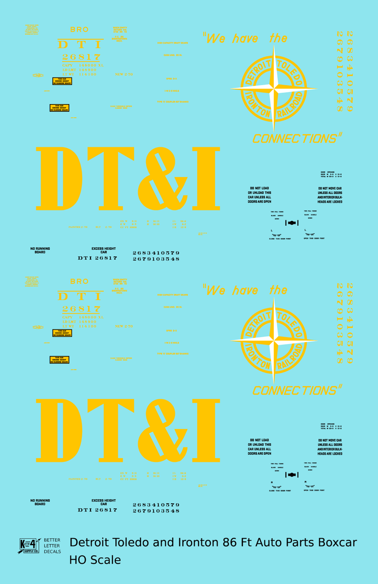 Detroit, Toledo and Ironton 86 Ft Auto Parts Boxcar Yellow - Decal - C ...