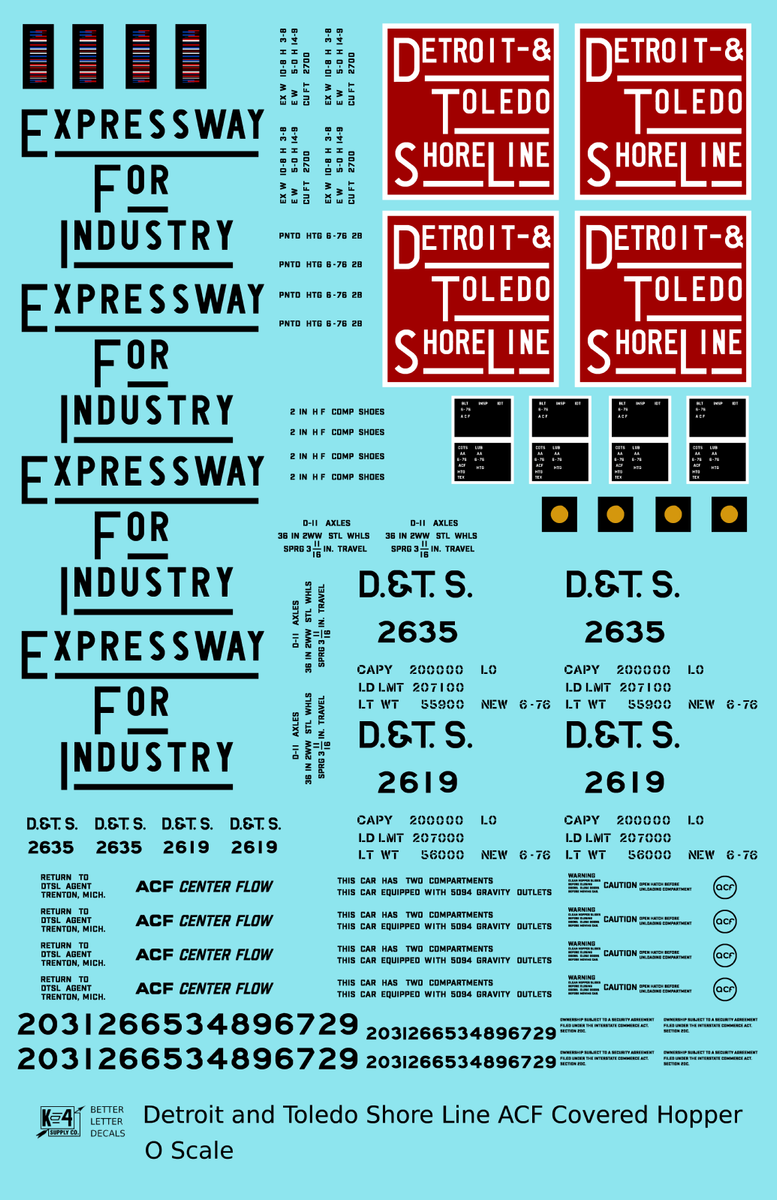 Detroit and Toledo Shore Line ACF Covered Hopper Black and Red - Decal ...