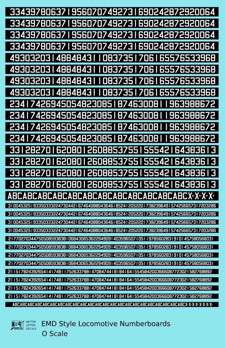 EMD Locomotive Number Board Numbers White On Black Numberboard - Decal ...
