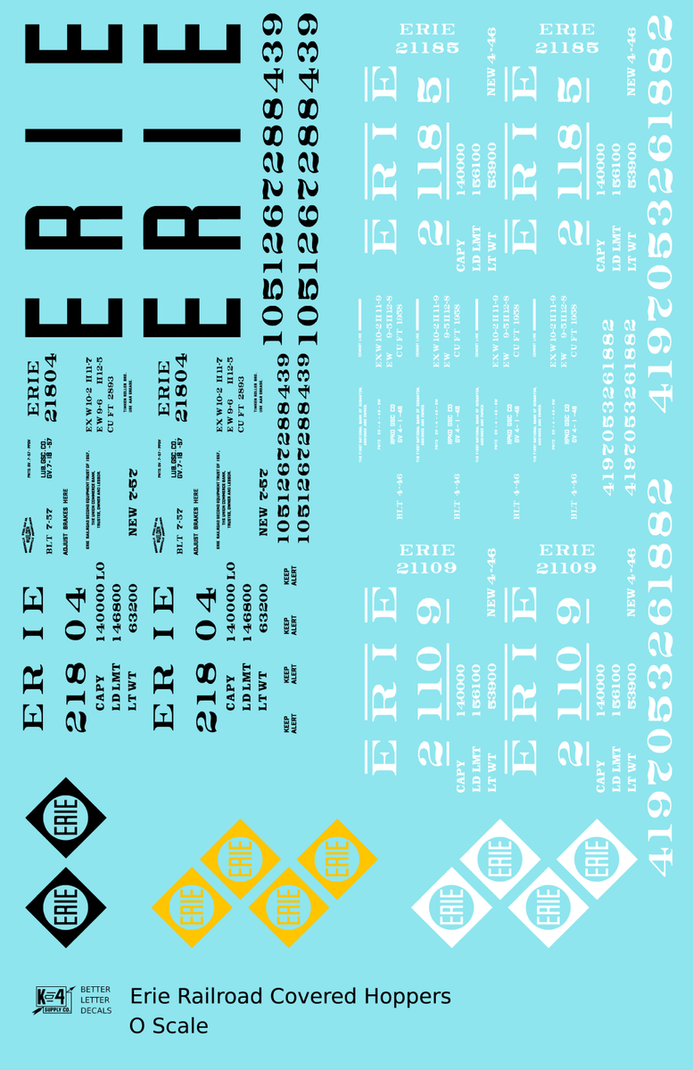 Erie Covered Hopper White - Decal - Choose Scale – K4 Decals – Model ...