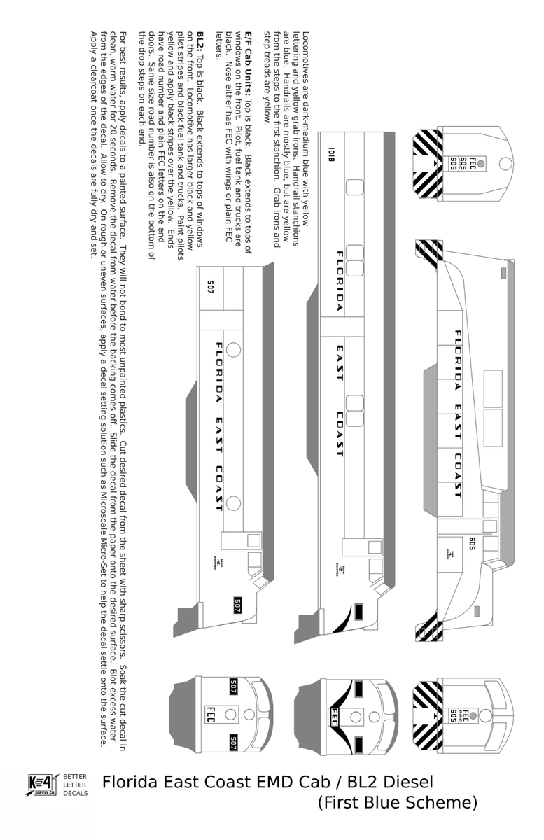 Florida East Coast BL2, Cab Diesel Yellow First Blue Scheme - Decal ...