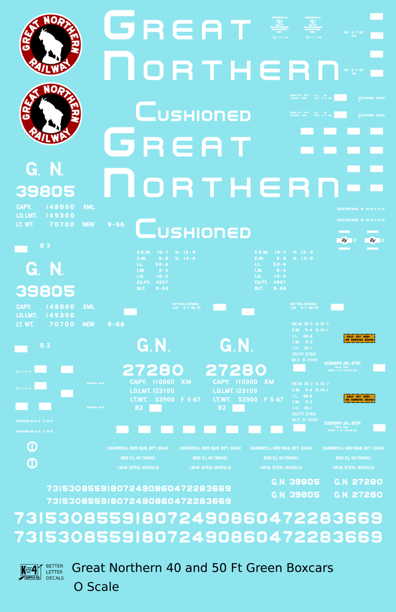 Great Northern 40 and 50 Ft Boxcar White, Red and Black Green Car - De ...