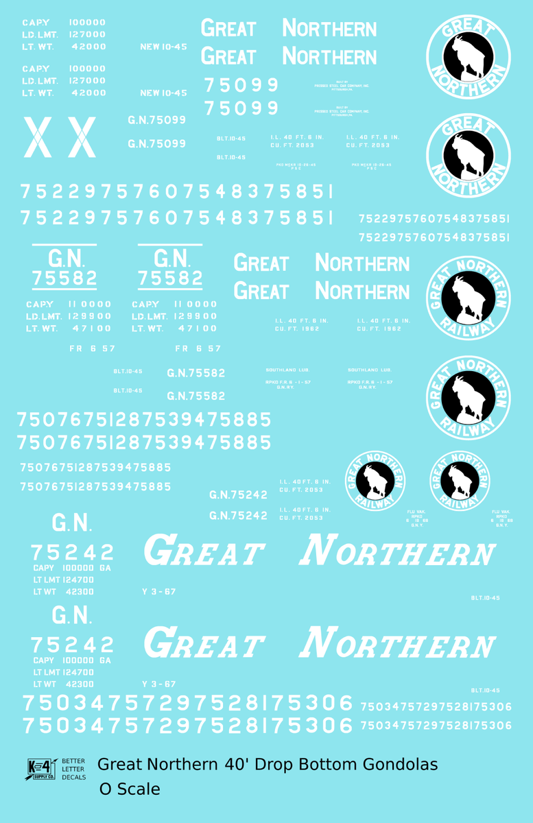 Great Northern 40 Ft Drop Bottom Gondola White and Black - Decal - Cho ...