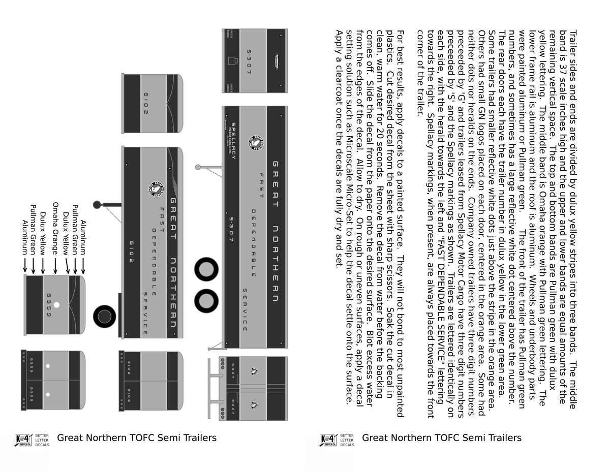 Great Northern TOFC Piggyback Semi Trailer - Decal - Choose Scale – K4 ...