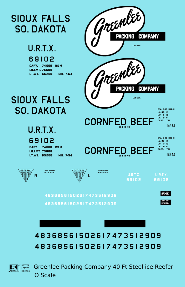 Greenlee Packing Co 40 Ft Steel Ice Reefer South Dakota - Decal - Choo ...