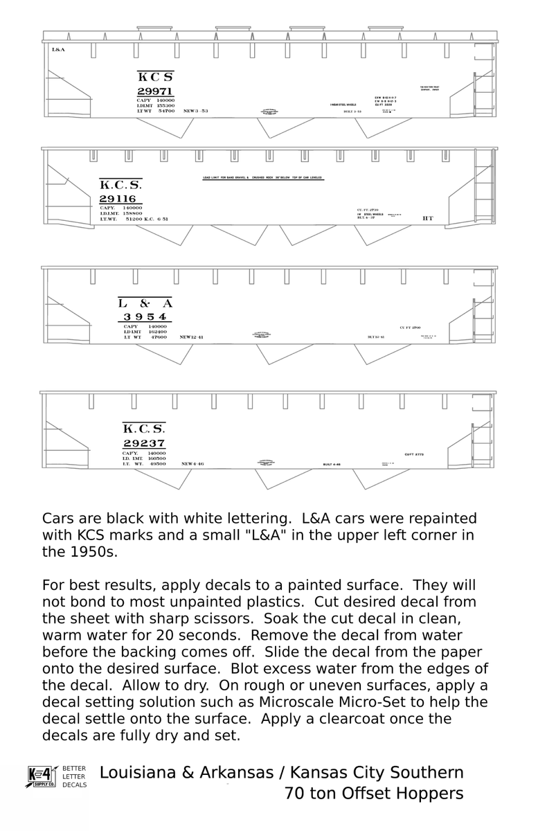 Kansas City Southern 70 Ton Offset Hopper White KCS L&A - Decal - Choo ...