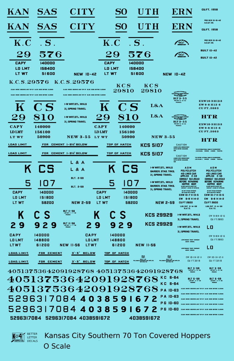 Kansas City Southern 70 Ton Covered Hopper Black - Decal - Choose Scal ...