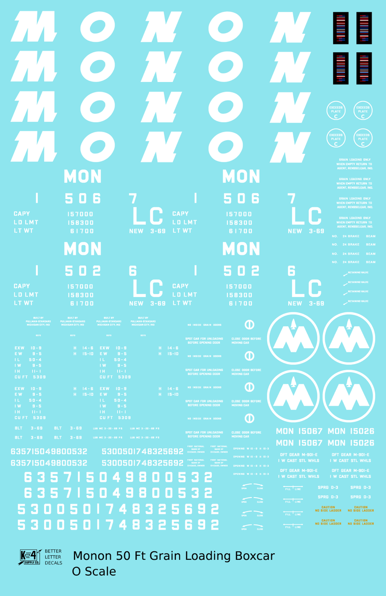 Monon 50 Ft Grain Loading Boxcar White - Decal - Choose Scale – K4 ...