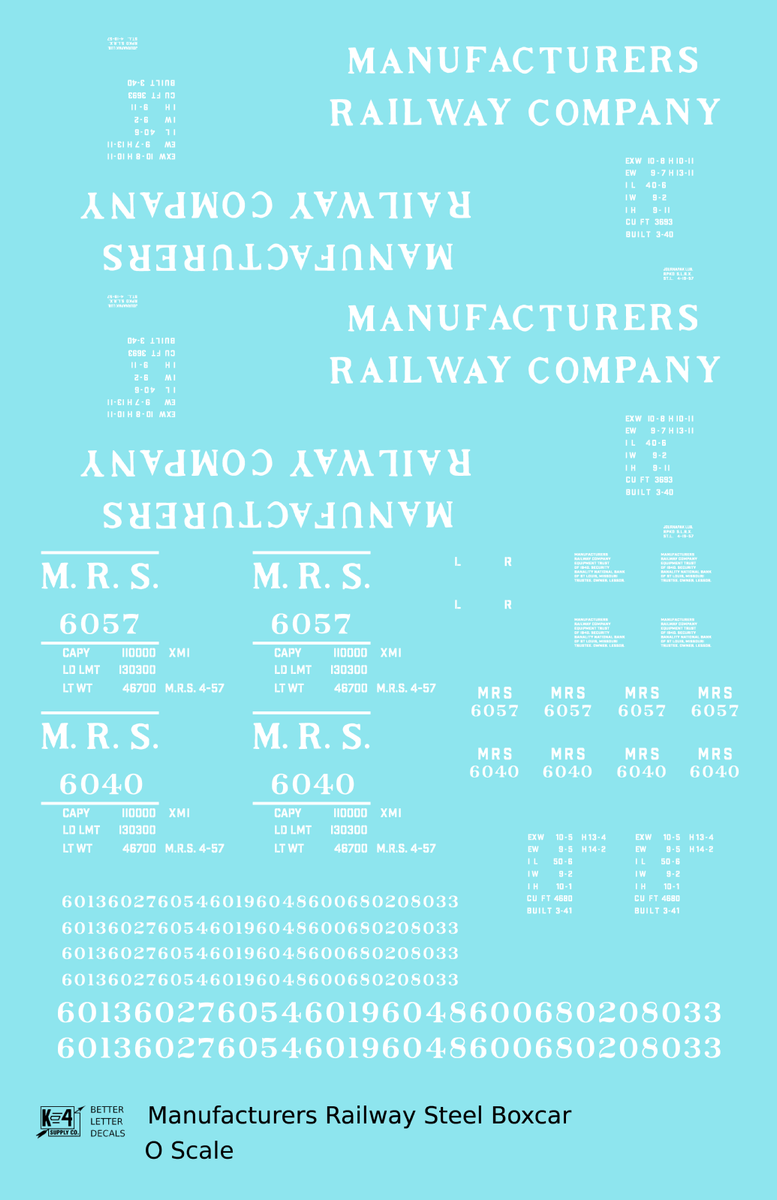 Manufacturers Railway Steel Boxcar White MRS - Decal - Choose Scale ...