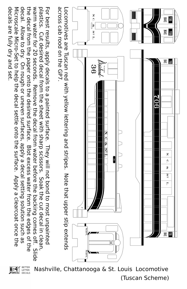 Ncstl Diesel Locomotive Yellow For Tuscan Locomotives - Decal - Choose ...
