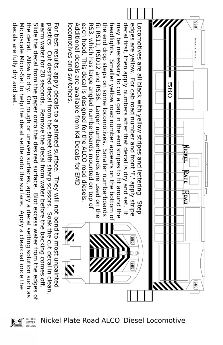 Nickel Plate Road ALCO Diesel Locomotive Yellow - Decal - Choose Scale ...