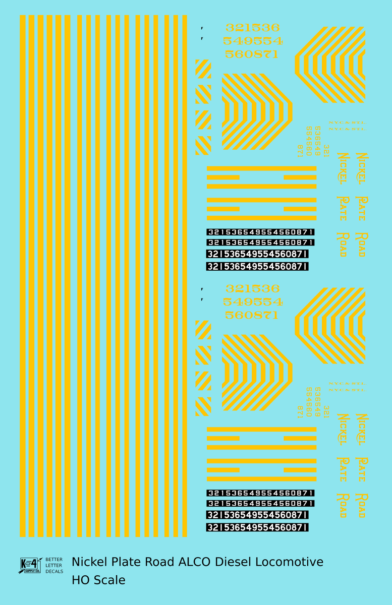 Nickel Plate Road ALCO Diesel Locomotive Yellow - Decal - Choose Scale ...