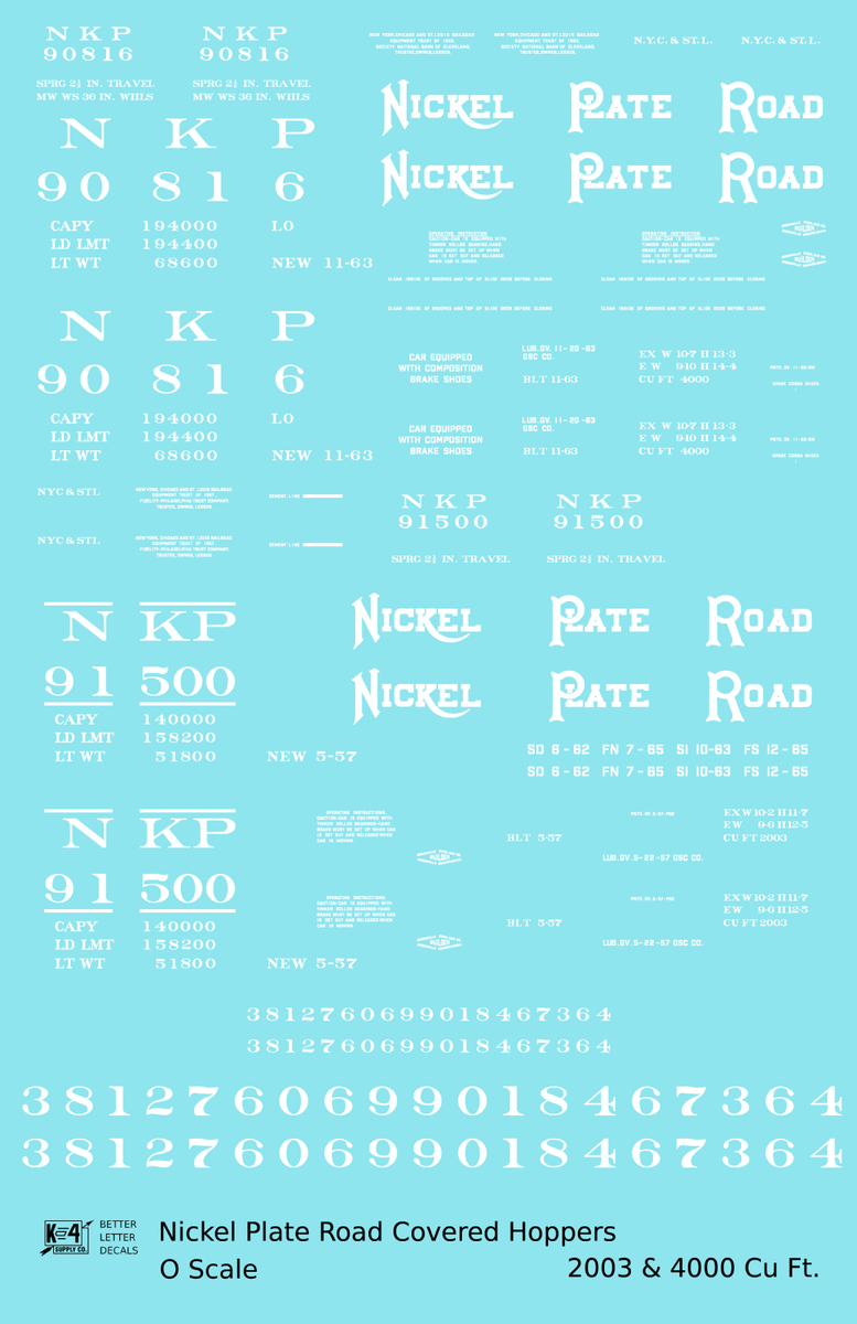 Nickel Plate Road Covered Hopper White - Decal - Choose Scale – K4 ...