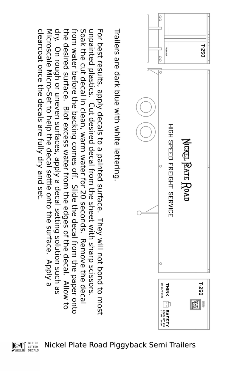 Nickel Plate Road Piggyback Semi Trailer White - Decal - Choose Scale ...
