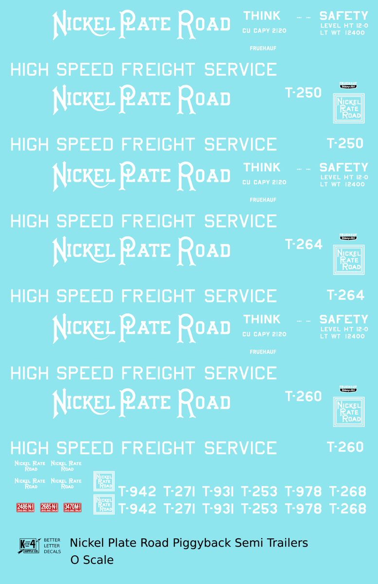 Nickel Plate Road Piggyback Semi Trailer White - Decal - Choose Scale ...