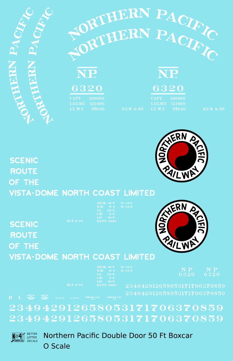 Northern Pacific 50 Ft Double Door Boxcar White - Decal - Choose Scale ...