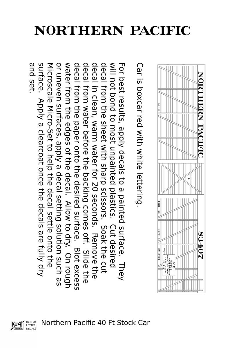 Northern Pacific 40 Ft Stock Car White - Decal - Choose Scale – K4 ...