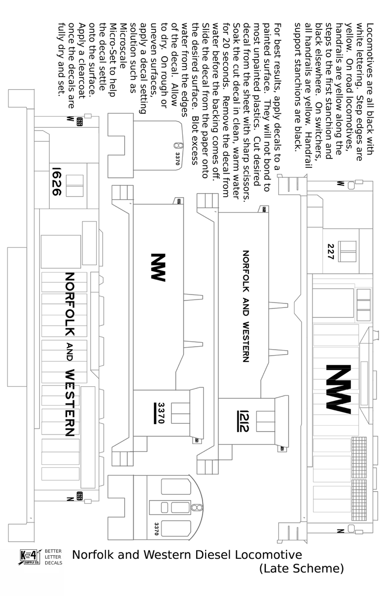Norfolk and Western Diesel Locomotive White Late Scheme - Decal - Choo ...