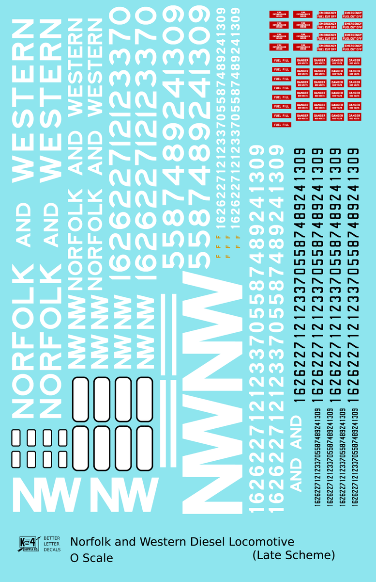 Norfolk and Western Diesel Locomotive White Late Scheme - Decal - Choo ...