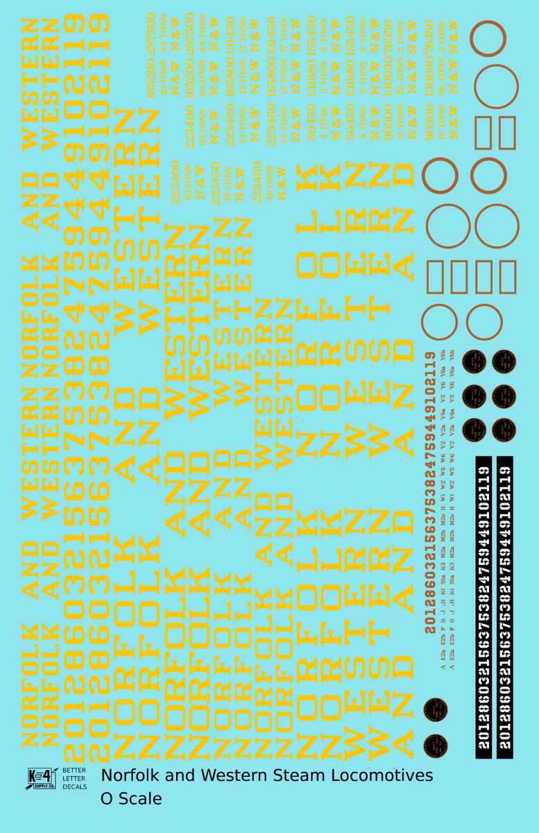 Norfolk and Western Steam Locomotive Dulux Yellow - Decal - Choose Sca ...