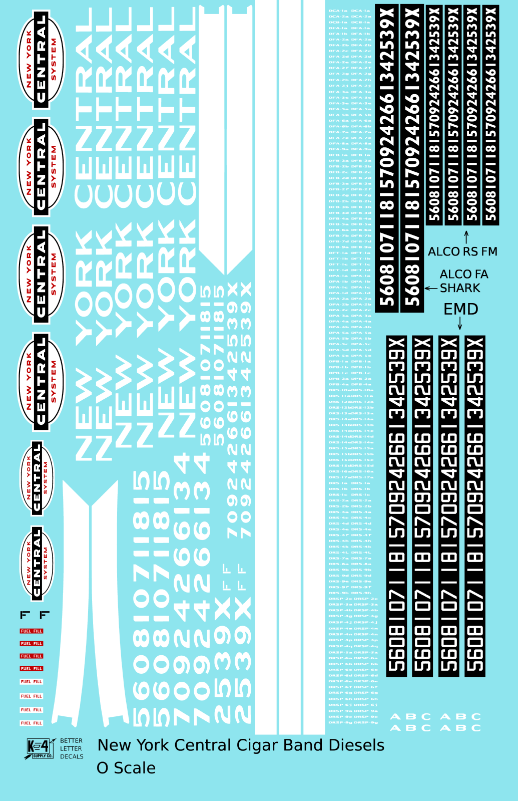 New York Central Cigar Band Diesel White Small Numbers - Decal - Choos ...