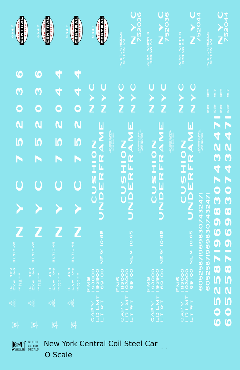 New York Central Coil Steel Car White NYC - Decal - Choose Scale – K4 ...