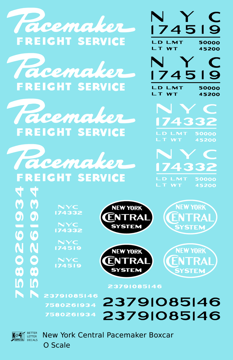 New York Central Pacemaker Boxcar - Decal - Choose Scale – K4 Decals ...