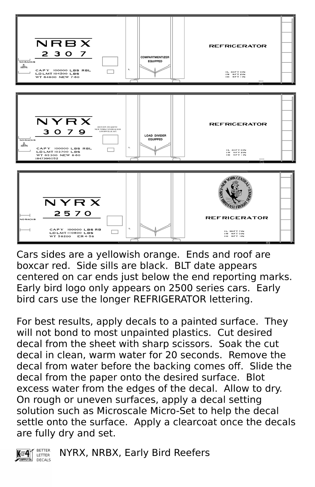 NYRX NRBX Steel Ice Reefer Black and White New York Central Early Bird – K4 Decals – Model Train ...