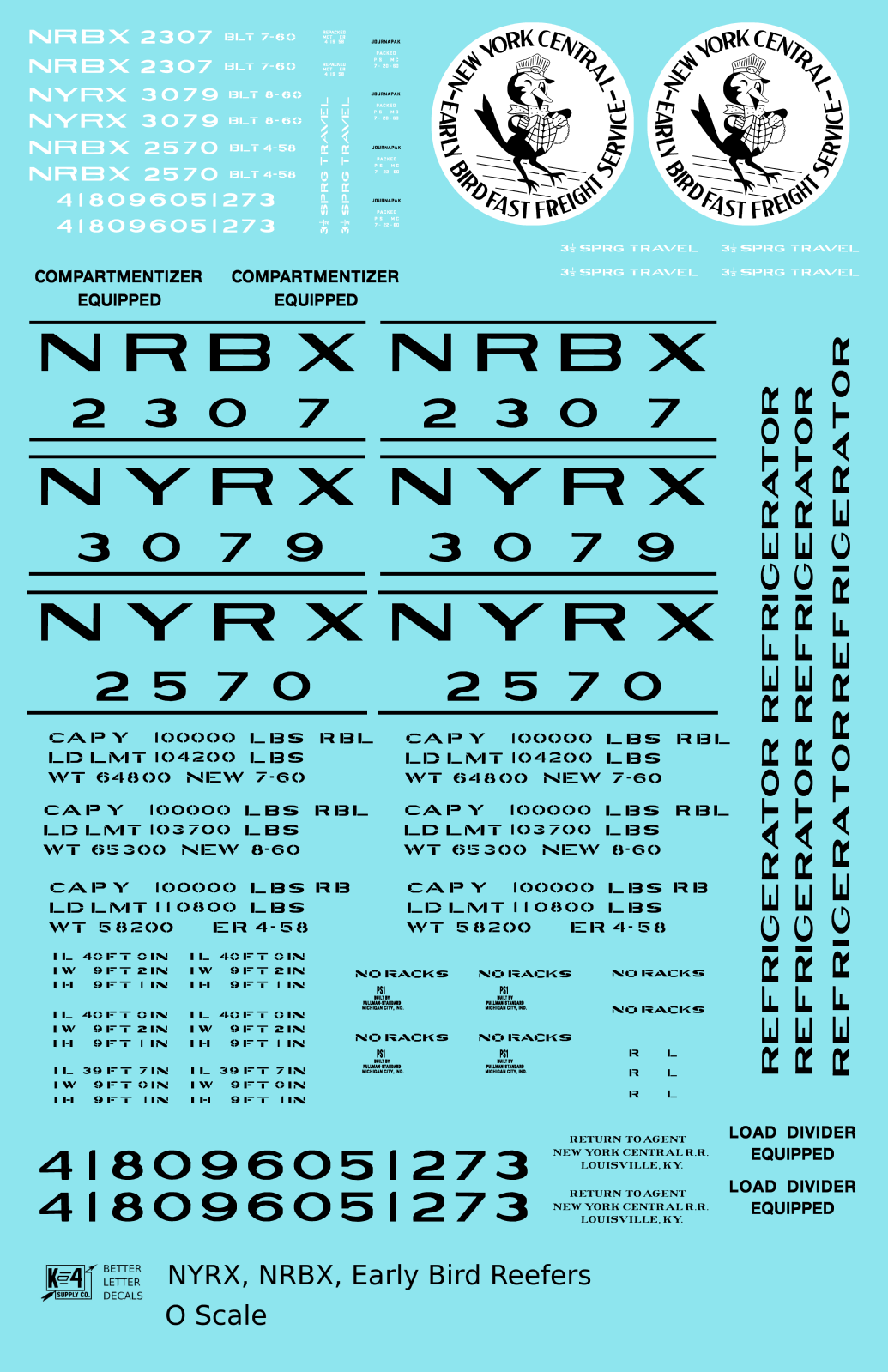 NYRX NRBX Steel Ice Reefer Black and White New York Central Early Bird – K4 Decals – Model Train ...