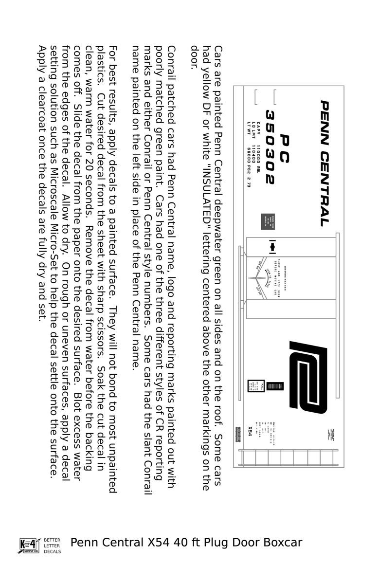 Penn Central / Conrail X54 40 Ft Insulated Boxcar White - Decal - Choo ...