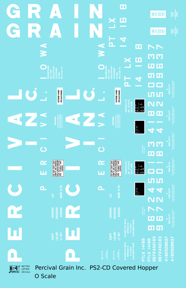 Percival Grain, Inc. PS-2CD Covered Hopper White Iowa - Decal - Choose ...