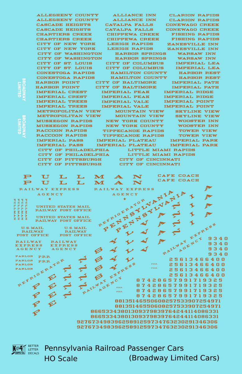 Pennsylvania Railroad Broadway Ltd Passenger Car Bronze Gold - Decal ...