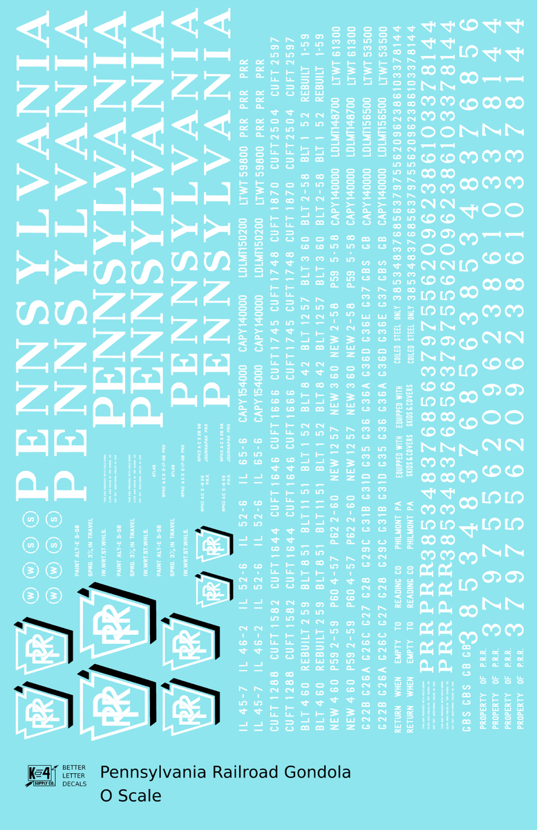 Pennsylvania Railroad Gondola White Shadow Herald - Decal - Choose Sca ...