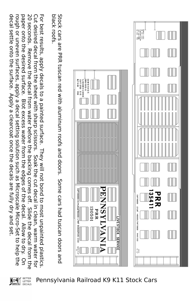 Pennsylvania Railroad K9, K11 Stock Car White - Decal - Choose Scale ...