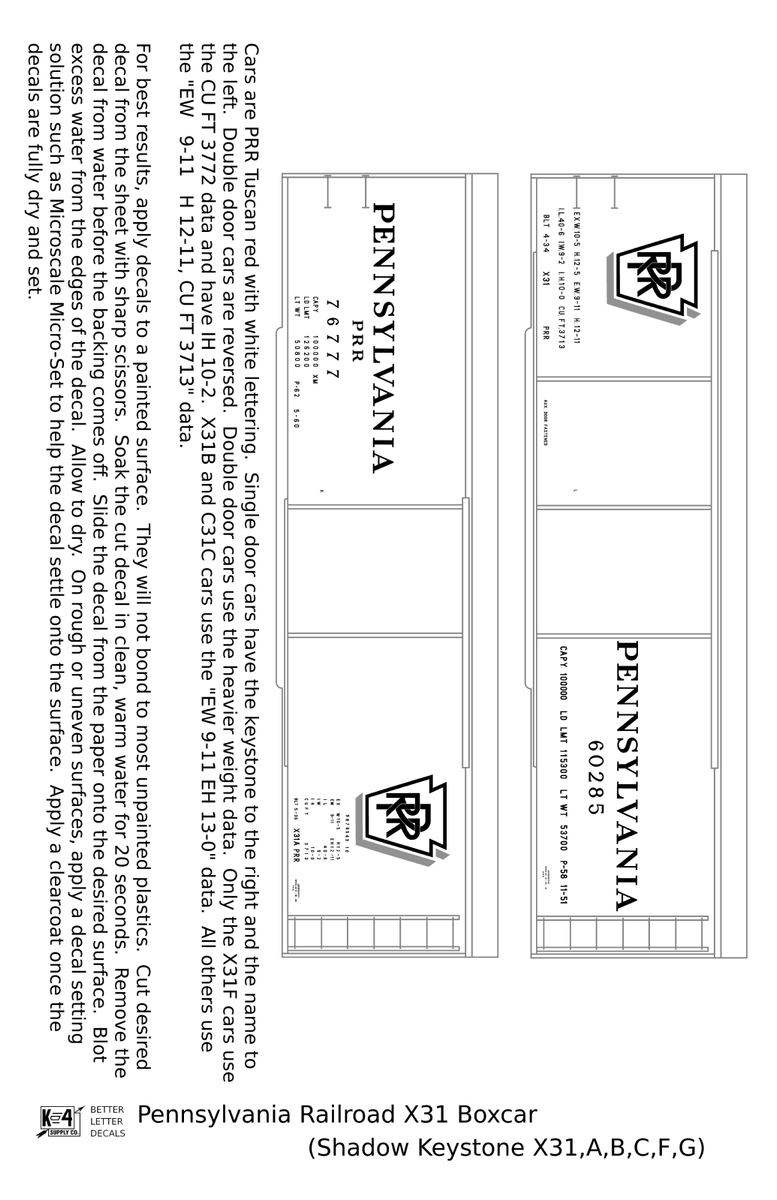 Pennsylvania Railroad X31 Boxcar White Shadow Herald - Decal - Choose ...