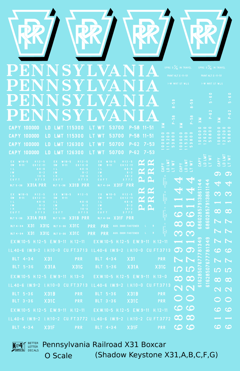 Pennsylvania Railroad X31 Boxcar White Shadow Herald - Decal - Choose ...
