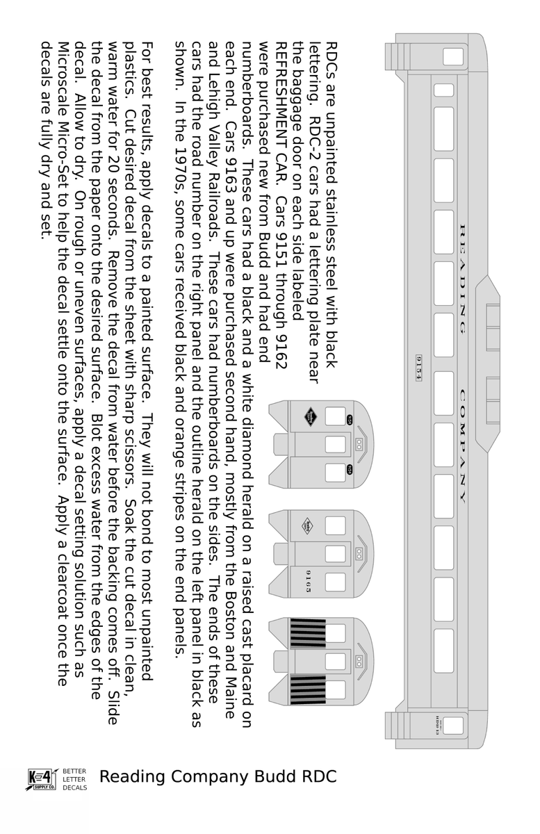 Reading Budd RDC Rail Diesel Car Black - Decal - Choose Scale – K4 ...