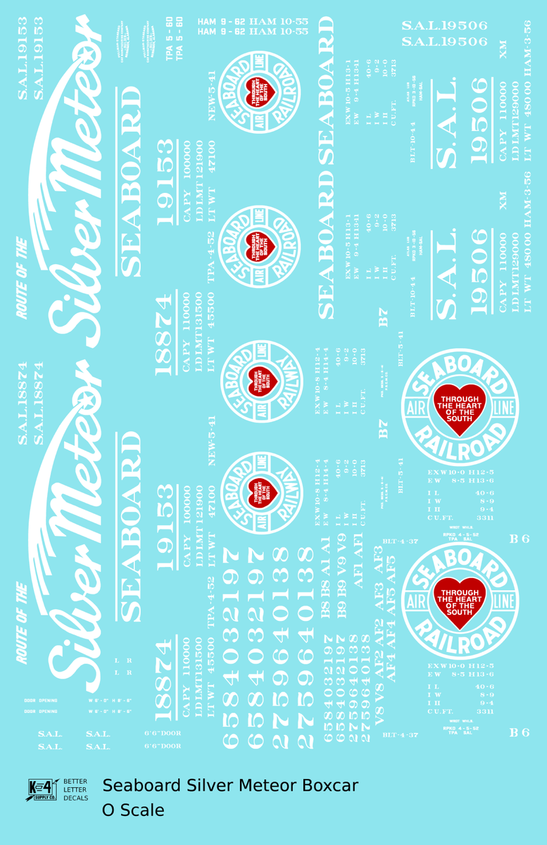 Seaboard Air Line Silver Meteor Boxcar White and Red - Decal - Choose ...