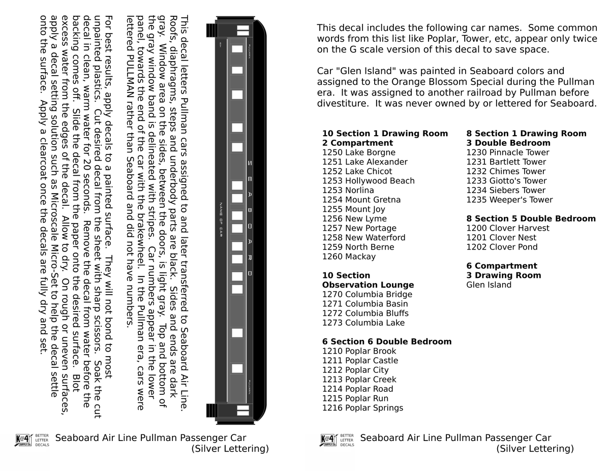 Seaboard Air Line Ex-Pullman Sleeper Passenger Car Silver - Decal - Ch ...