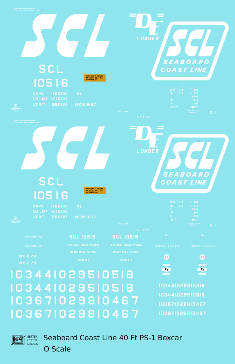 Seaboard Coast Line 40 Ft Steel Boxcar White - Decal - Choose Scale ...