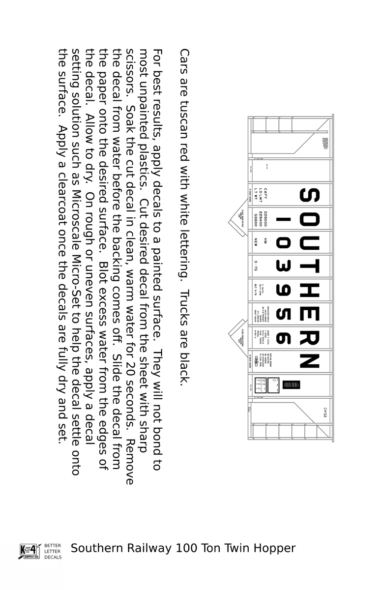 Southern Railway 100 Ton Twin Hopper White - Decal - Choose Scale – K4 ...