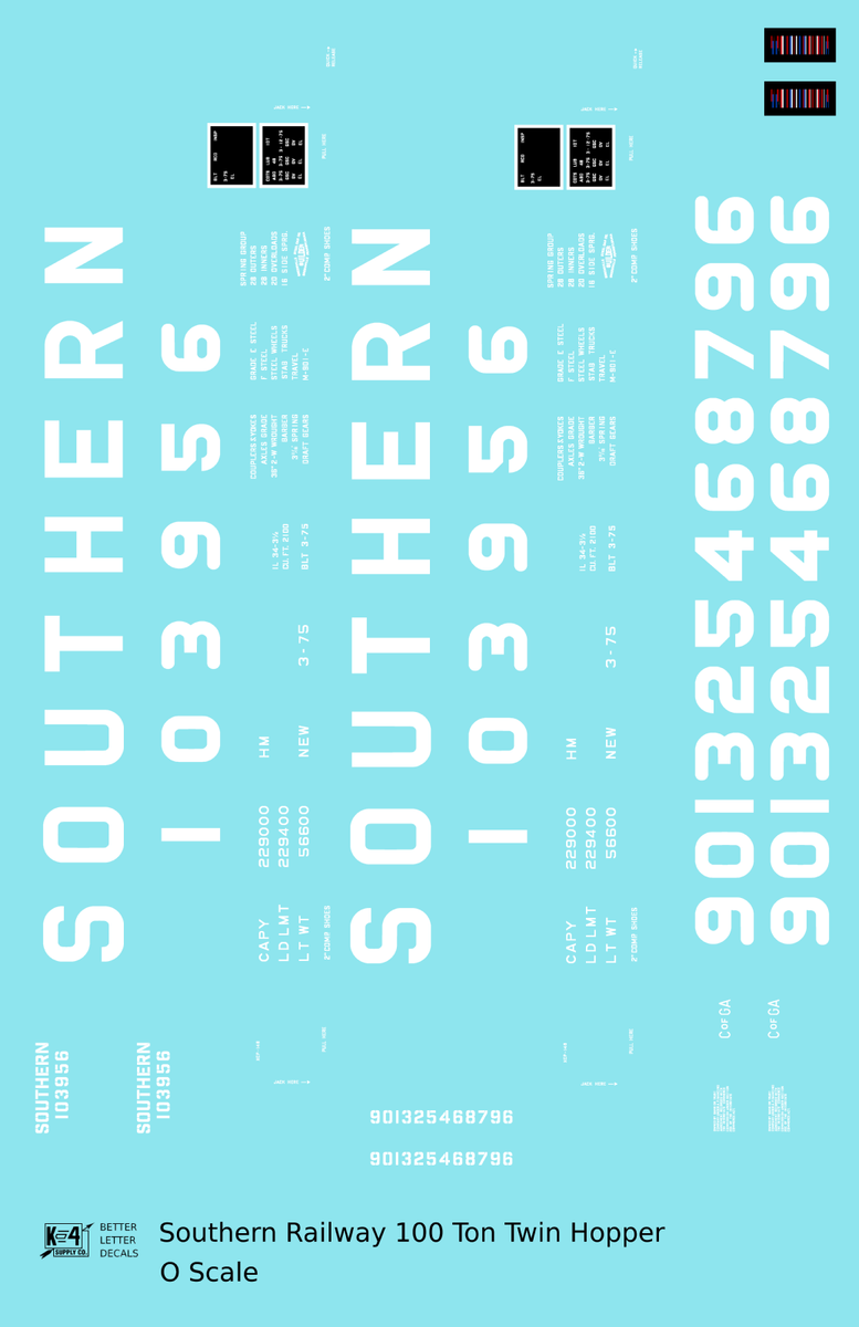 Southern Railway 100 Ton Twin Hopper White - Decal - Choose Scale – K4 ...