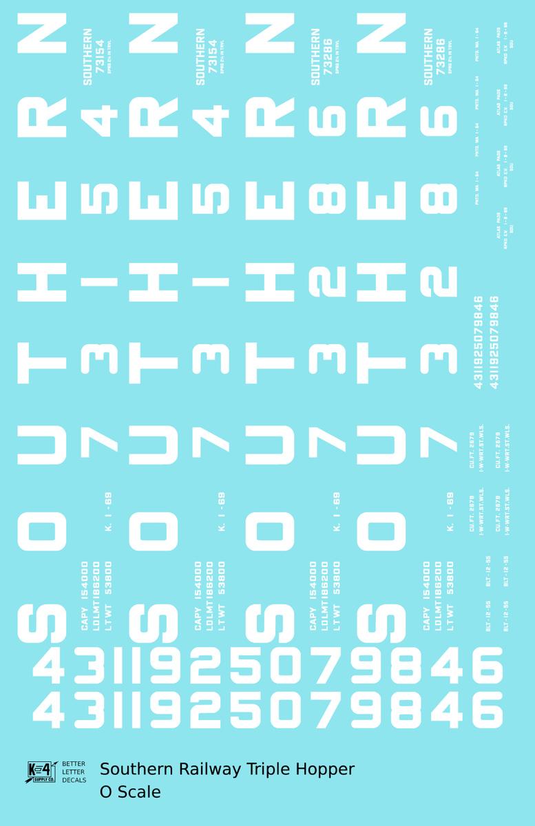 Southern Railway Ribbed Triple Hopper White - Decal - Choose Scale – K4 ...