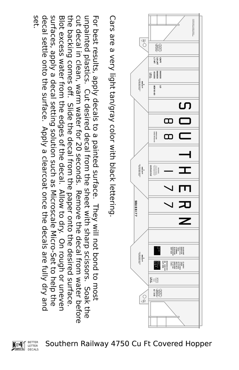 Southern Railway 4750 Cu Ft. Covered Hopper Black - Decal - Choose Sca ...