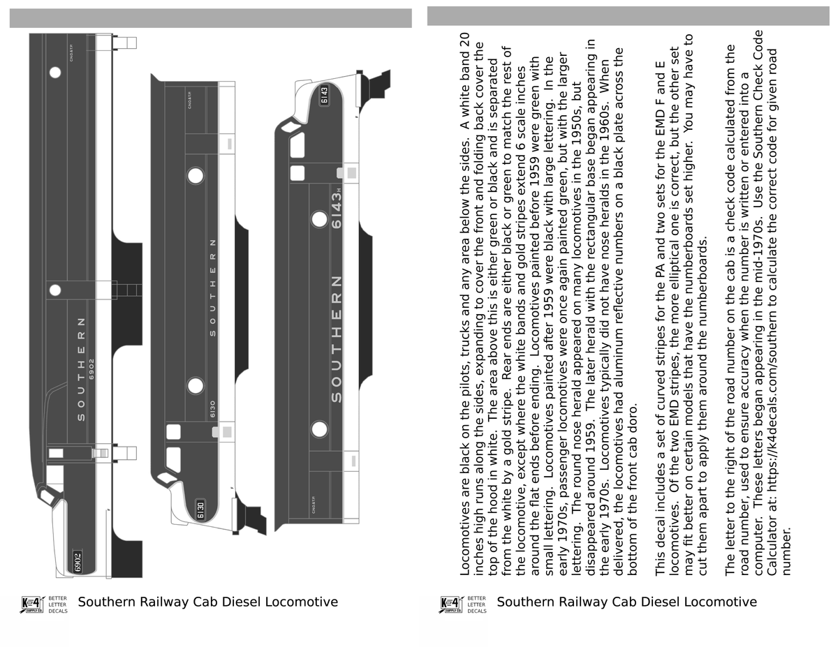 Southern Railway Cab Diesel Locomotive Gold - Decal - Choose Scale – K4 ...