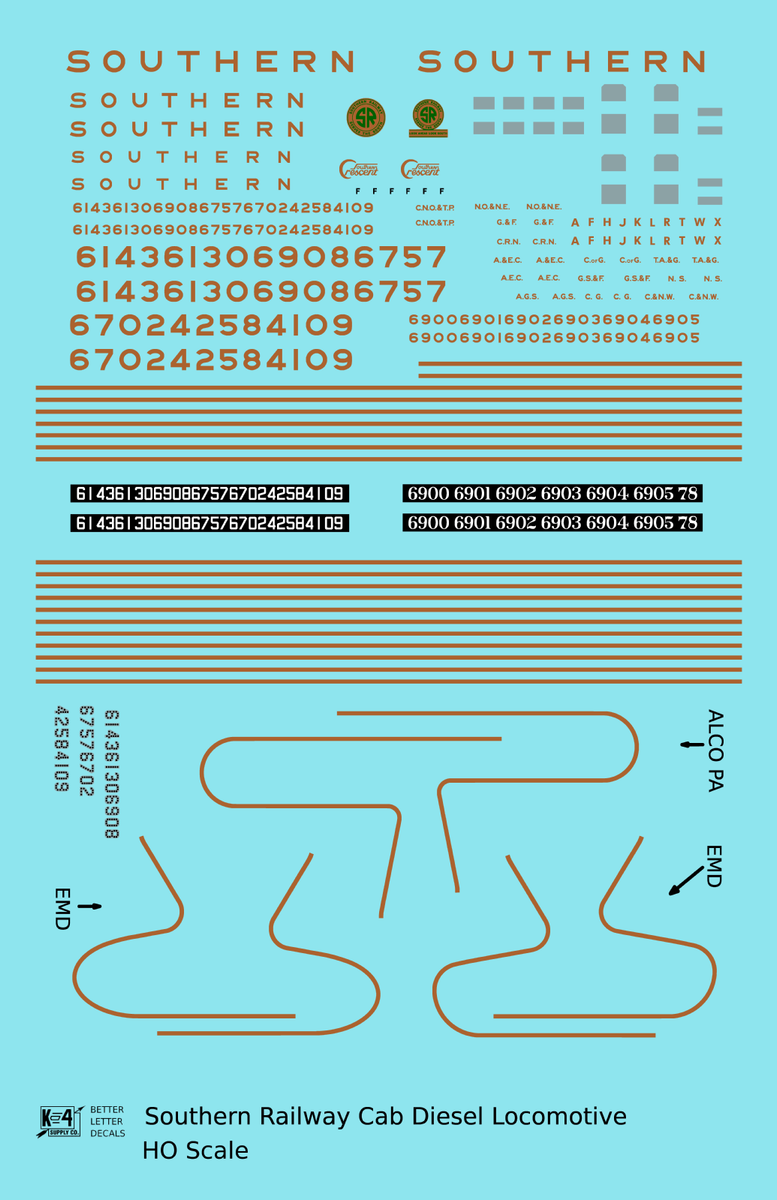 Southern Railway Cab Diesel Locomotive Gold - Decal - Choose Scale – K4 ...