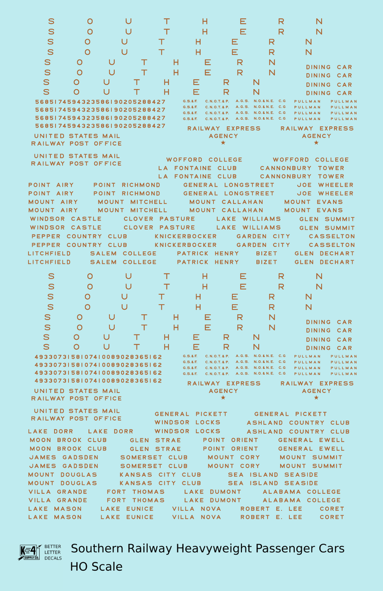 Southern Railway Heavyweight Passenger Car Bronze Gold - Decal - Choos ...