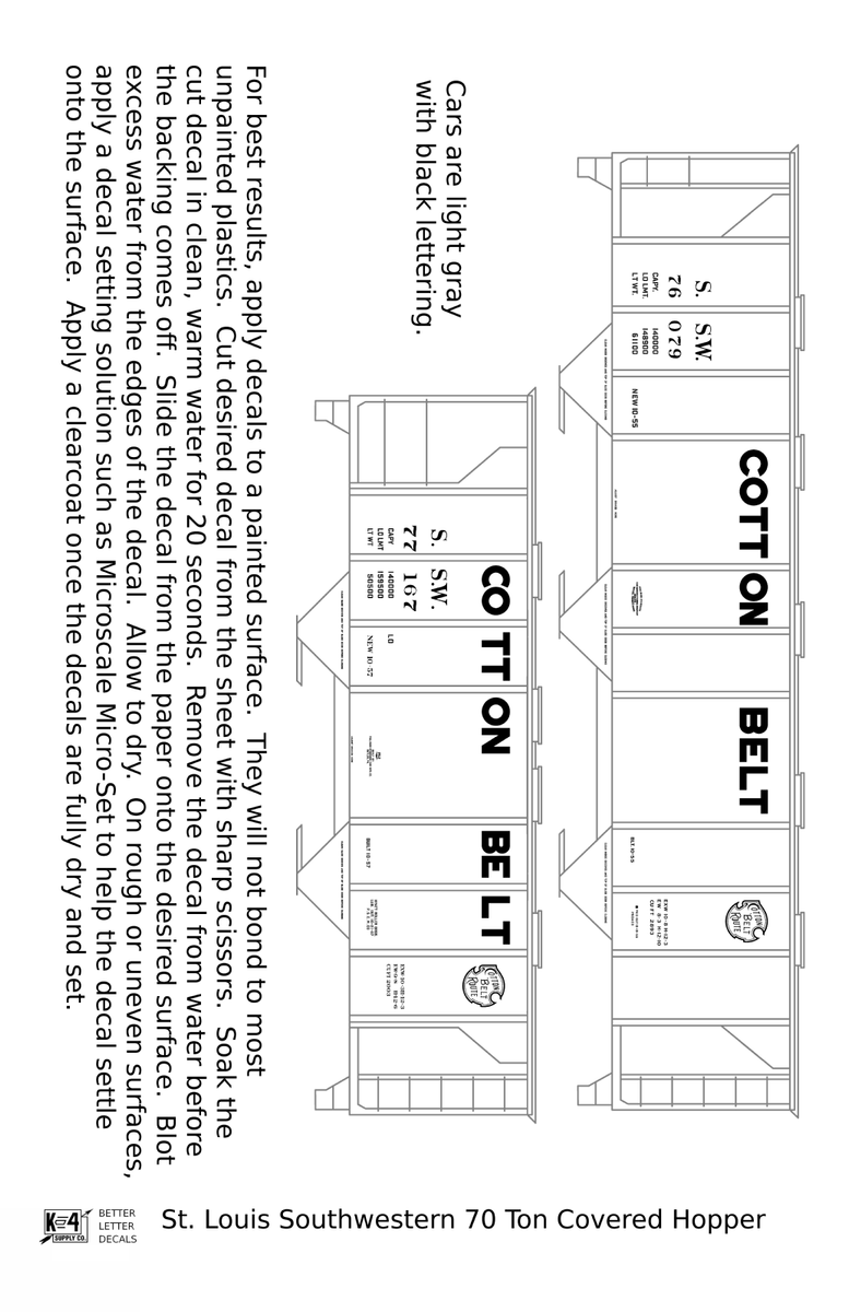 Cotton Belt 70 Ton Covered Hopper Black - Decal - Choose Scale – K4 ...