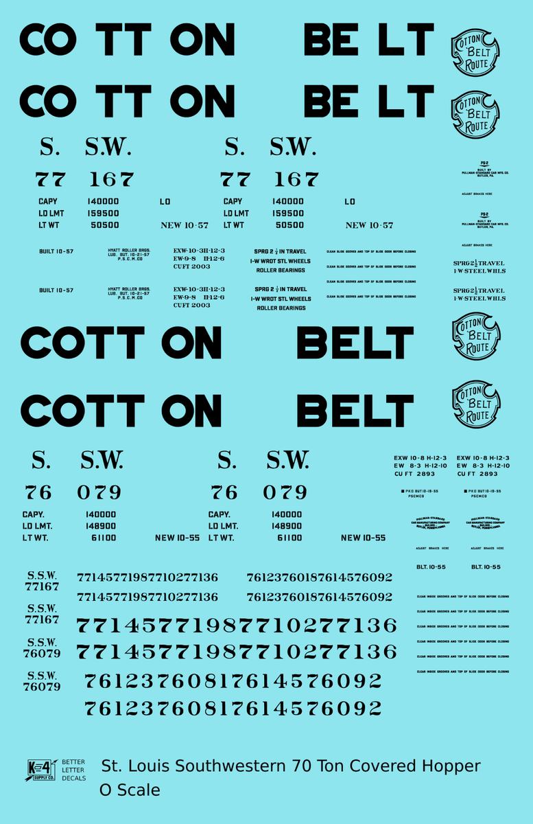 Cotton Belt 70 Ton Covered Hopper Black - Decal - Choose Scale – K4 ...